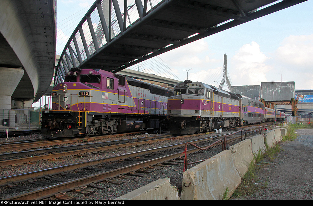 MBTA 1133 and 1001 with Trains on the Bridges at North Station at 4:55 pm